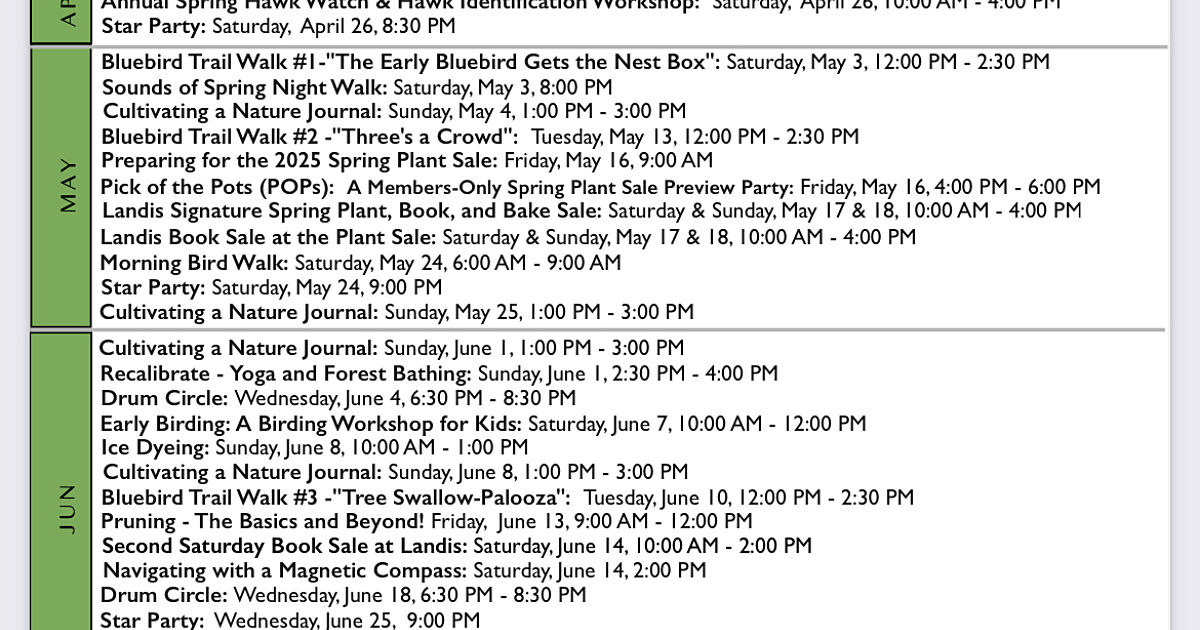 Landis Arboretum|2025 Landis Calendar short form for download